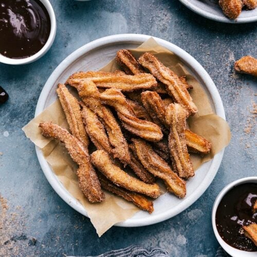 Churros {With 2 Dipping Sauces!} - Chelsea's Messy Apron